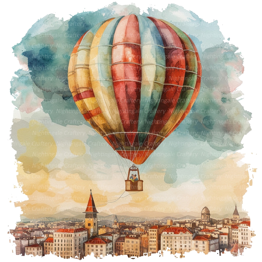 10 Hot Air Balloon Clipart, Vintage Air Balloon, Printable Watercolor ...