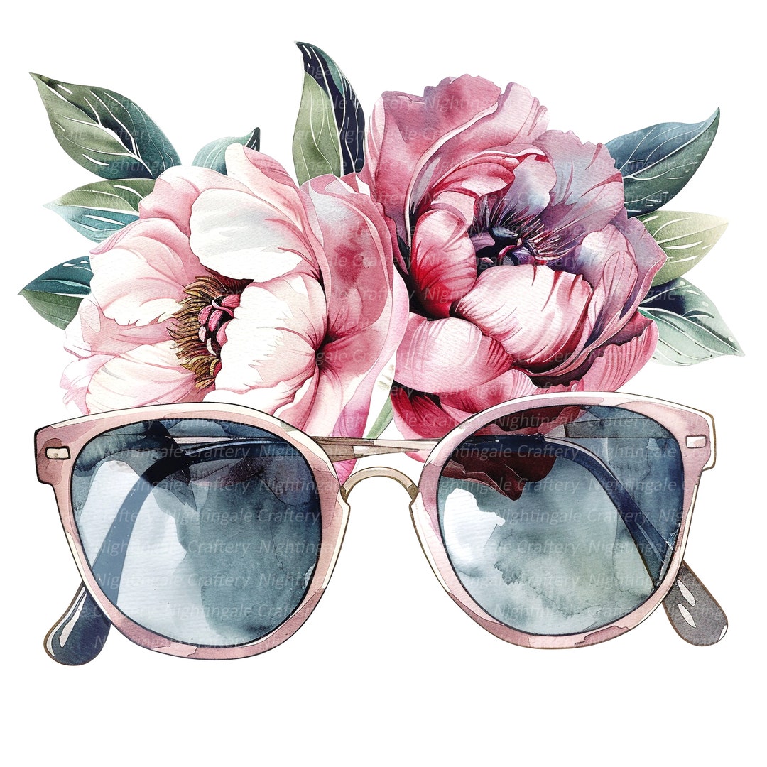 10 Floral Sunglasses Clipart, Floral Glasses, Printable Watercolor ...