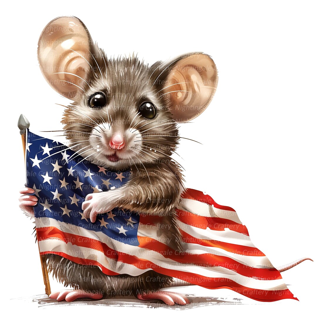 10 Mouse With USA Flag, USA Flag Clipart, Printable Watercolor Clipart ...