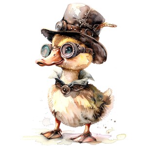 12 Duckling Pilot Clipart, Steampunk, Duck, Printable Watercolor ...