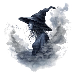 10 Witch Profile Clipart, Halloween Witch, Printable Watercolor Clipart ...