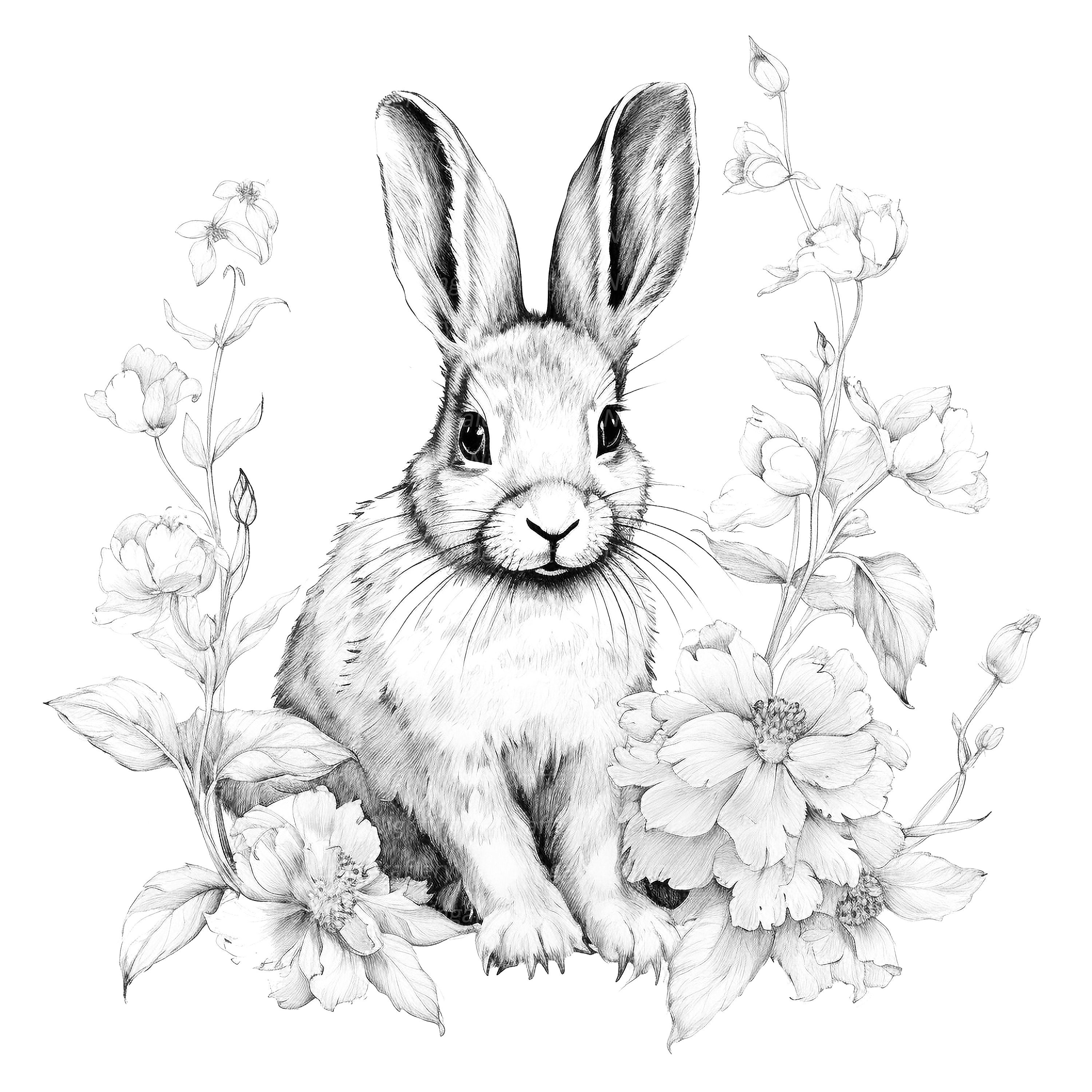 10 Bunny Black Ink Clipart, Line Art Clipart, Printable Watercolor ...
