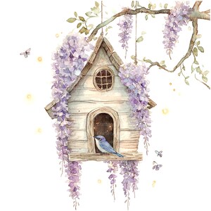 11 Spring Birdhouse Clipart, Floral Bird House, Printable Watercolor ...