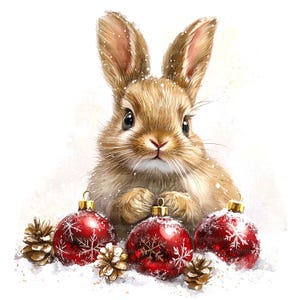 8 Christmas Bunny Clipart, Christmas Card, Printable Watercolor Clipart ...