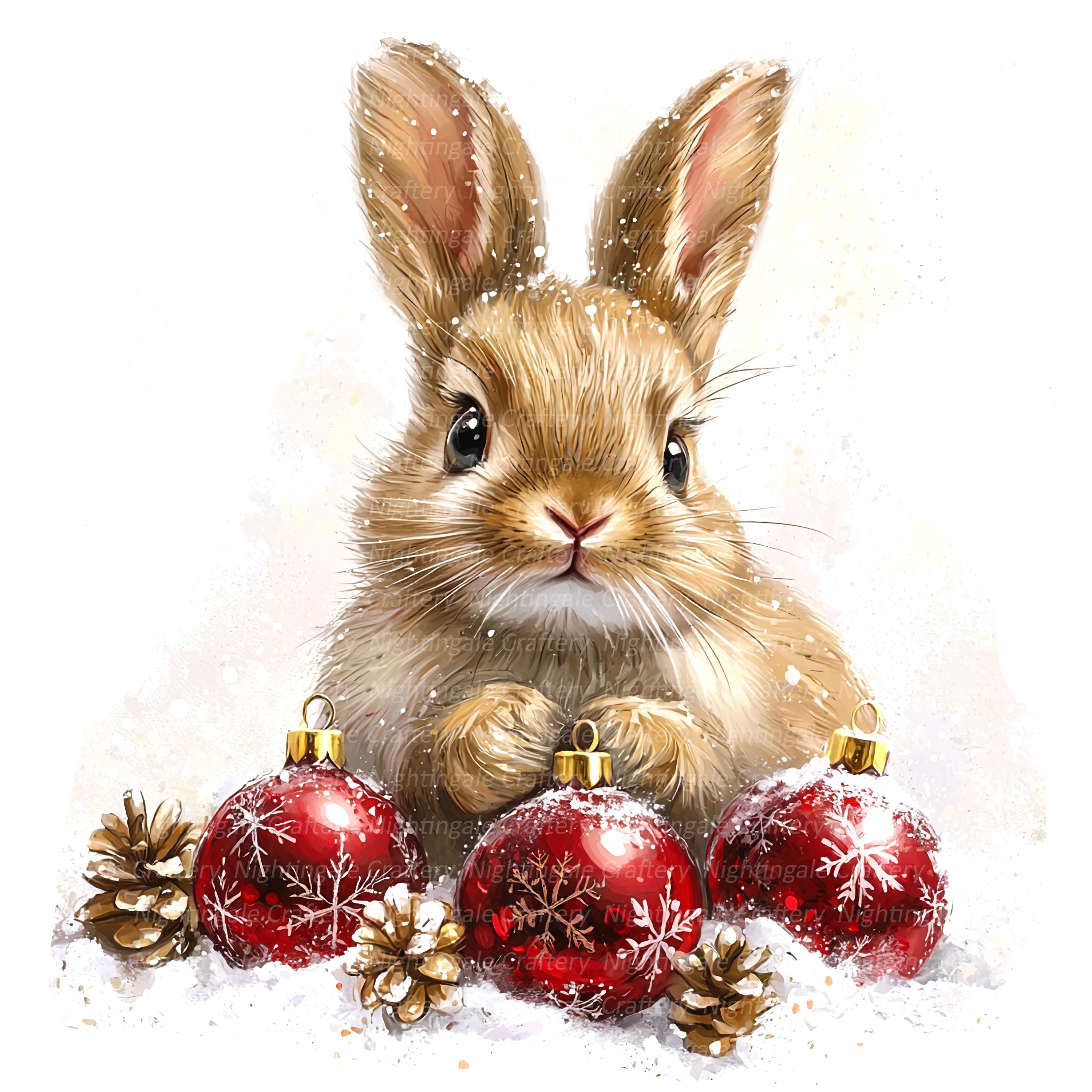 8 Christmas Bunny Clipart, Christmas Card, Printable Watercolor Clipart ...