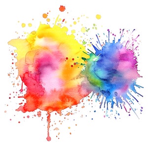 14 Color Splash Clipart, Paint Splash Coloured, Printable Watercolor ...