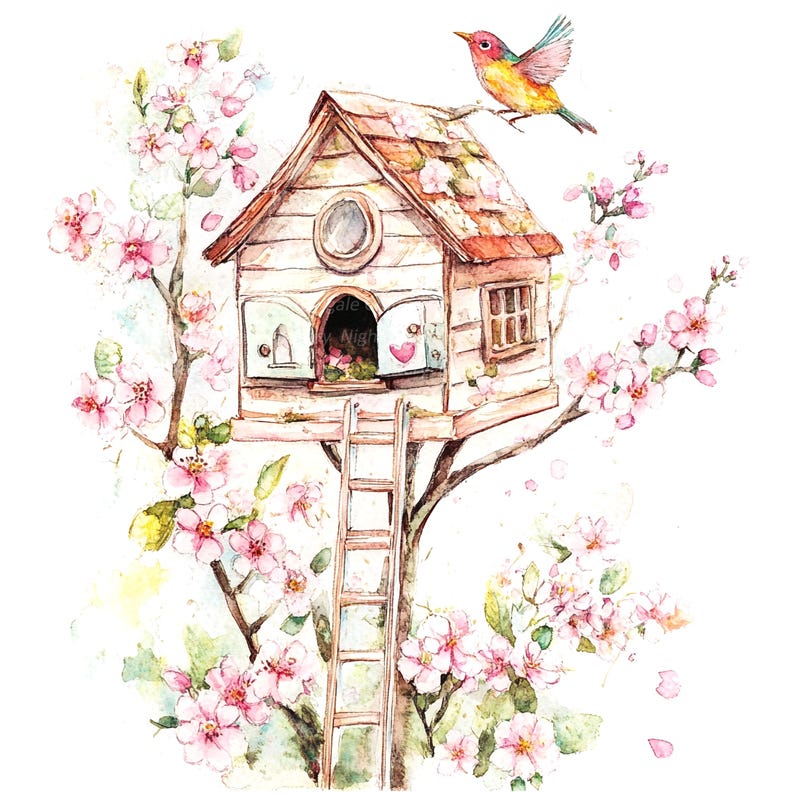 11 Spring Birdhouses Clipart, Birds Clipart, Printable Watercolor ...