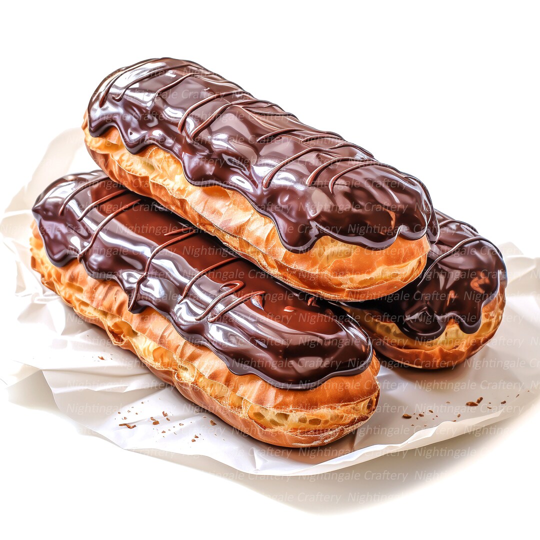 10 Tasty Eclair Clipart, Dessert Clipart, Printable Watercolor Clipart ...