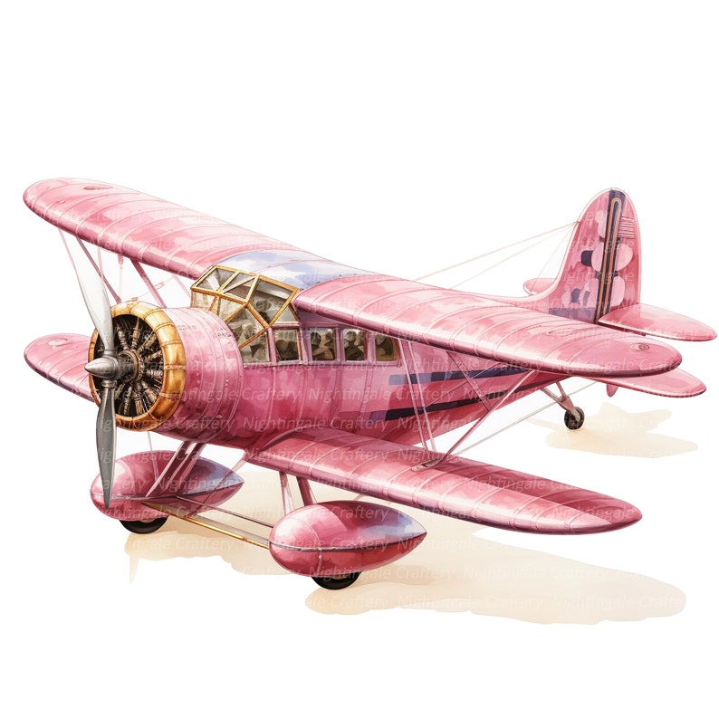 8 Pink Vintage Plane Clipart, Antique Plane, Printable Watercolor ...