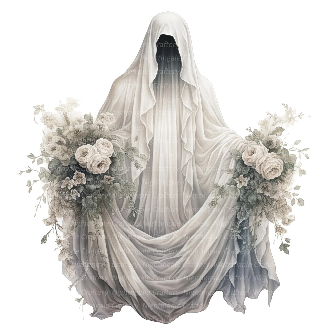 10 Floral Ghost Clipart, Halloween Ghost, Printable Watercolor Clipart ...