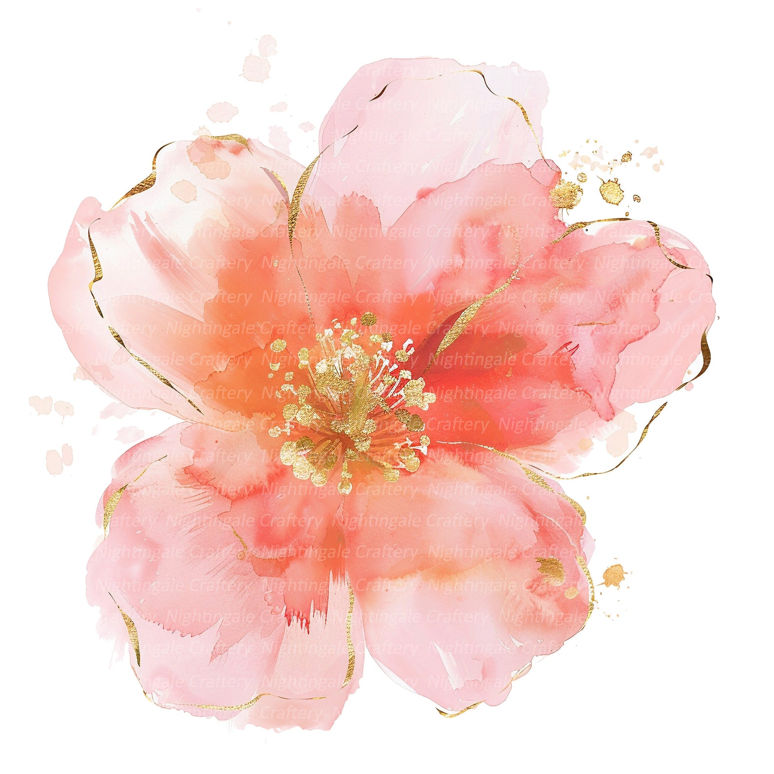 12 Abstract Peach Pink Flowers Clipart, Printable Watercolor Clipart ...