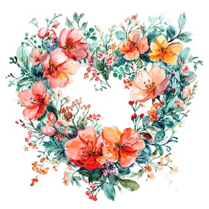 9 Floral Heart Wreath Clipart, Valentine's Day Heart, Digital Clipart ...