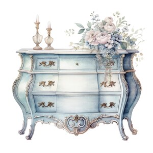 10 Vintage Floral Commode Clipart, Shabby Chic, Printable Watercolor ...