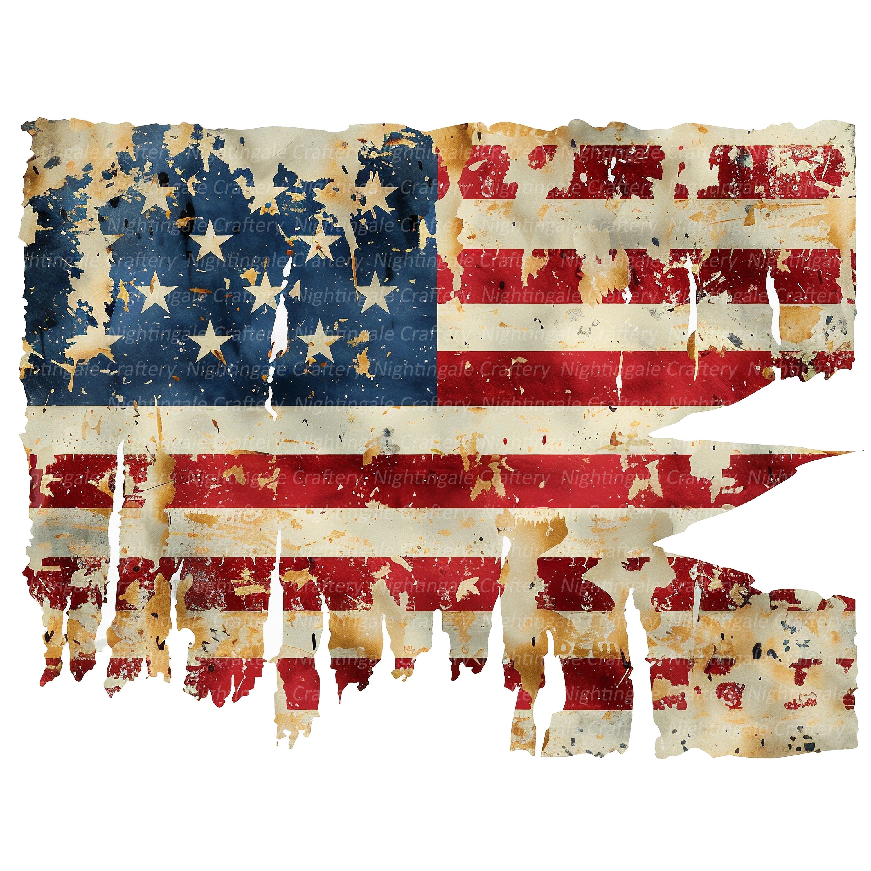 12 Distressed USA Flag Clipart, Torn USA Flag, Printable Watercolor ...