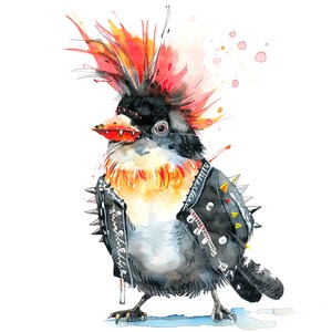12 Bird Punk Clipart, Whimsical Birds, Printable Watercolor Clipart ...