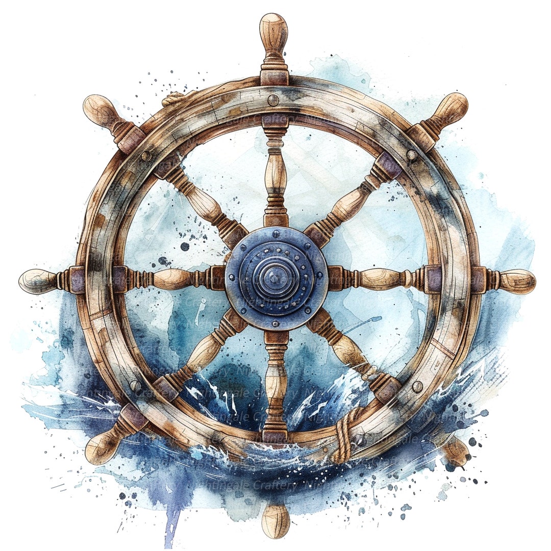 10 Nautical Wheel Clipart, Ship Wheel Clipart, Helm, Digital Clipart ...