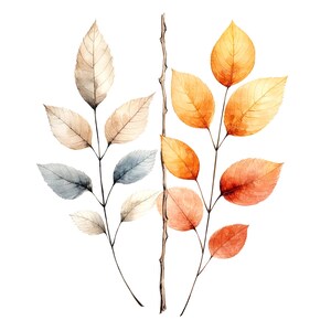 14 Autumn Leaves Boho Style Clipart, Boho Fall Printable Watercolor ...