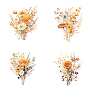 16 Autumn Flowers Clipart, Boho Flowers Clipart, Printable Watercolor ...