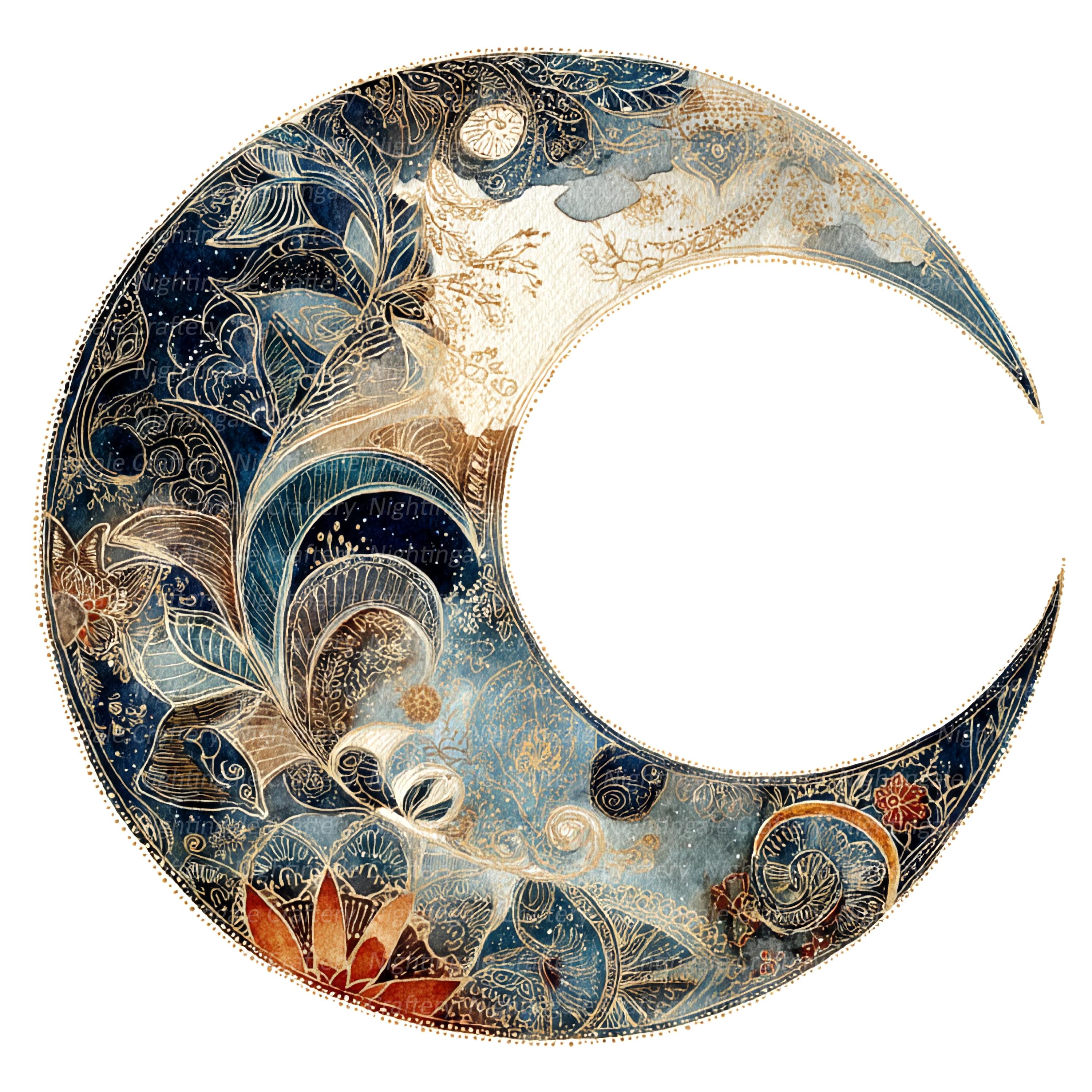 8 Moon Wall Art, Abstract Moon Design, Printable Watercolor Clipart ...