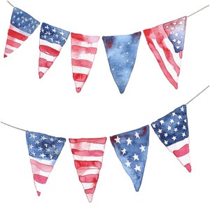 10 USA Flag Clipart, Patriotic Bunting Clipart, Printable Watercolor ...