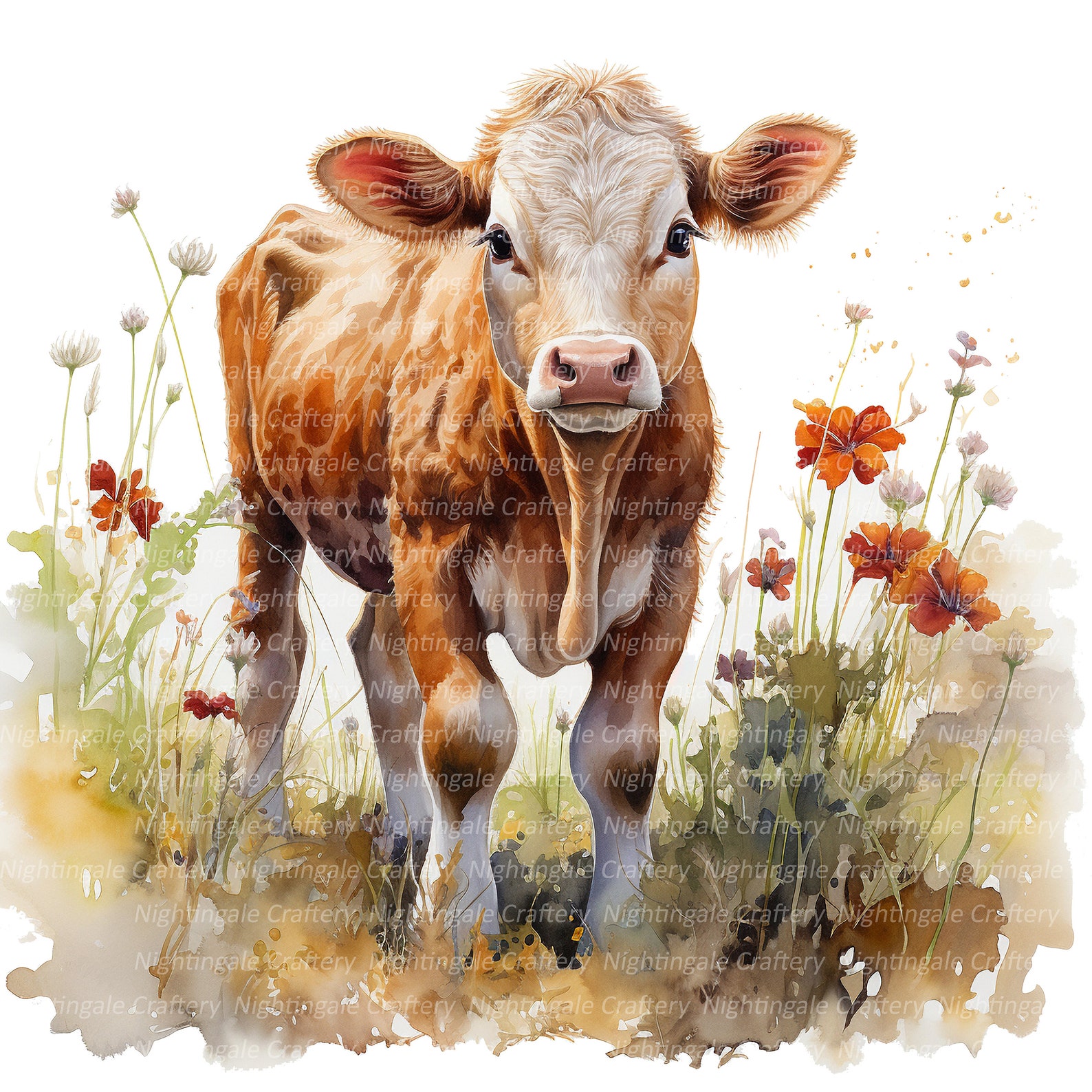 Cow Calf Clipart, Farm Clipart, Printable Watercolor Clipart, 10 High ...