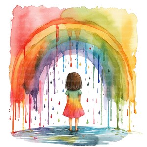 11 Girl and Rainbow Clipart, Nursery Rainbow, Printable Watercolor ...