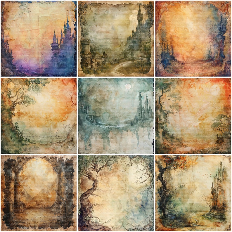 18 Fantasy Vintage Background Papers, 12 X 12 Digital Paper Pack, Junk ...
