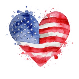 10 USA Flag Heart Clipart, USA Flag Clipart, Printable Watercolor ...