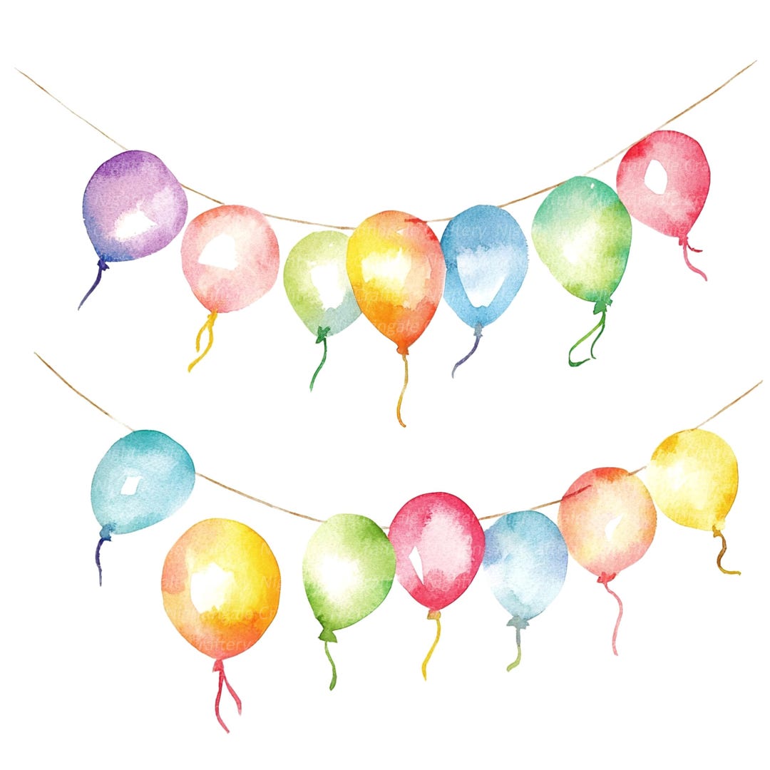 Birthday Bunting Clipart: Watercolor Party Garland (PNG Digital ...