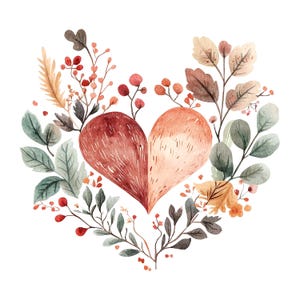 14 Christmas Decor Clipart, Floral Heart, Printable Watercolor Clipart ...
