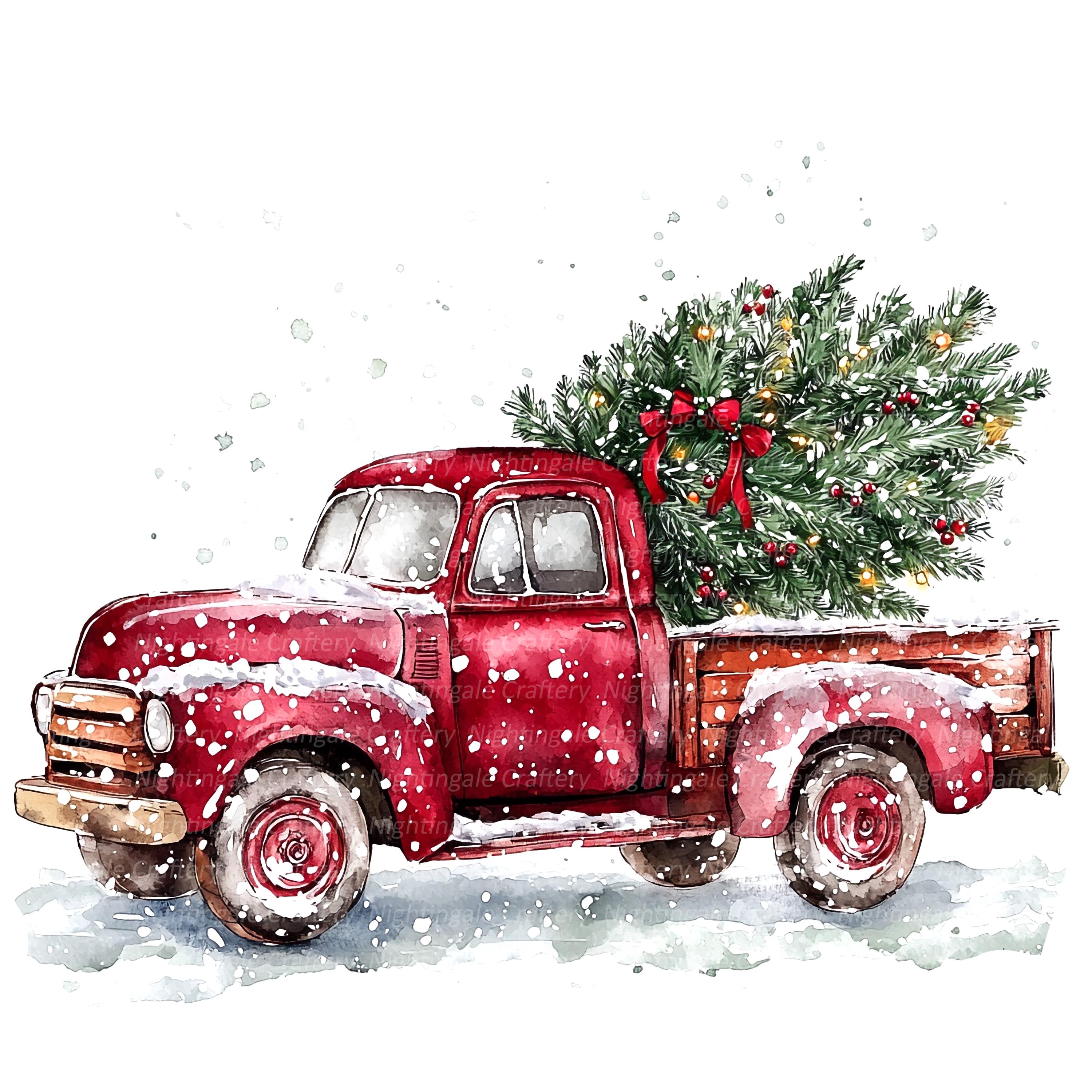 11 Pickup Truck Carrying Christmas Tree Clipart, Printable Watercolor ...