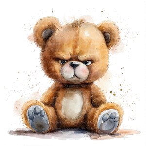 11 Grumpy Teddy Bear Clipart, Teddy Bear Print, Printable Watercolor ...
