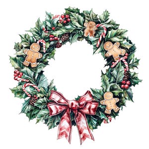 10 Holly Leaves Christmas Wreath, Digital Clipart, Watercolor Clipart ...