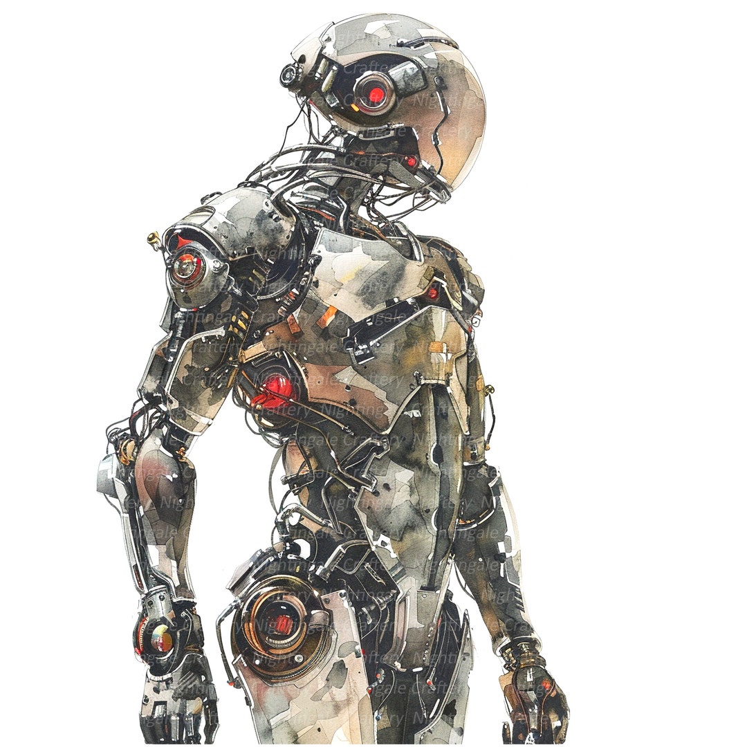 16 Human Cyborg Clipart, Robot Clipart, Android, Printable Watercolor ...