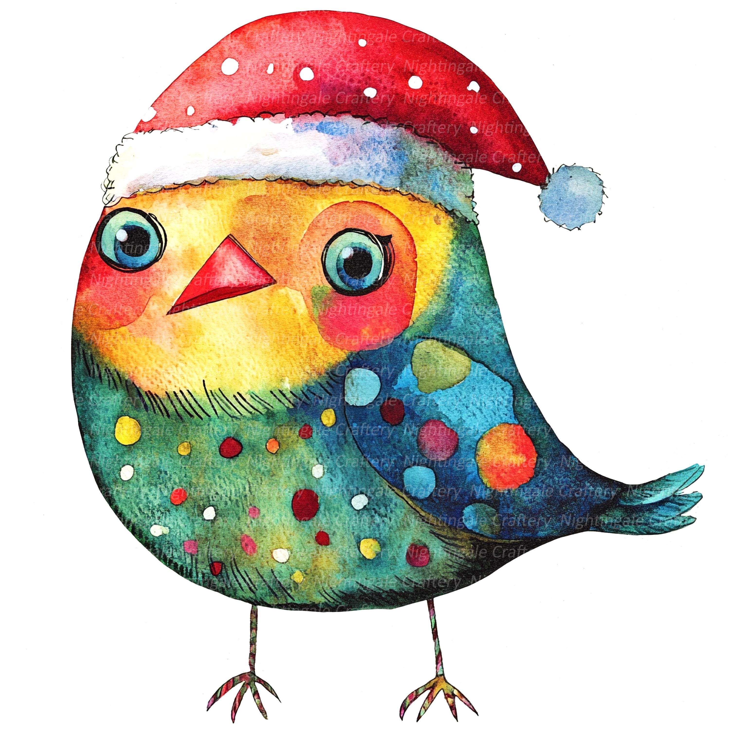 12 Whimsical Birds Clipart, Christmas, Digital Clipart, Watercolor ...