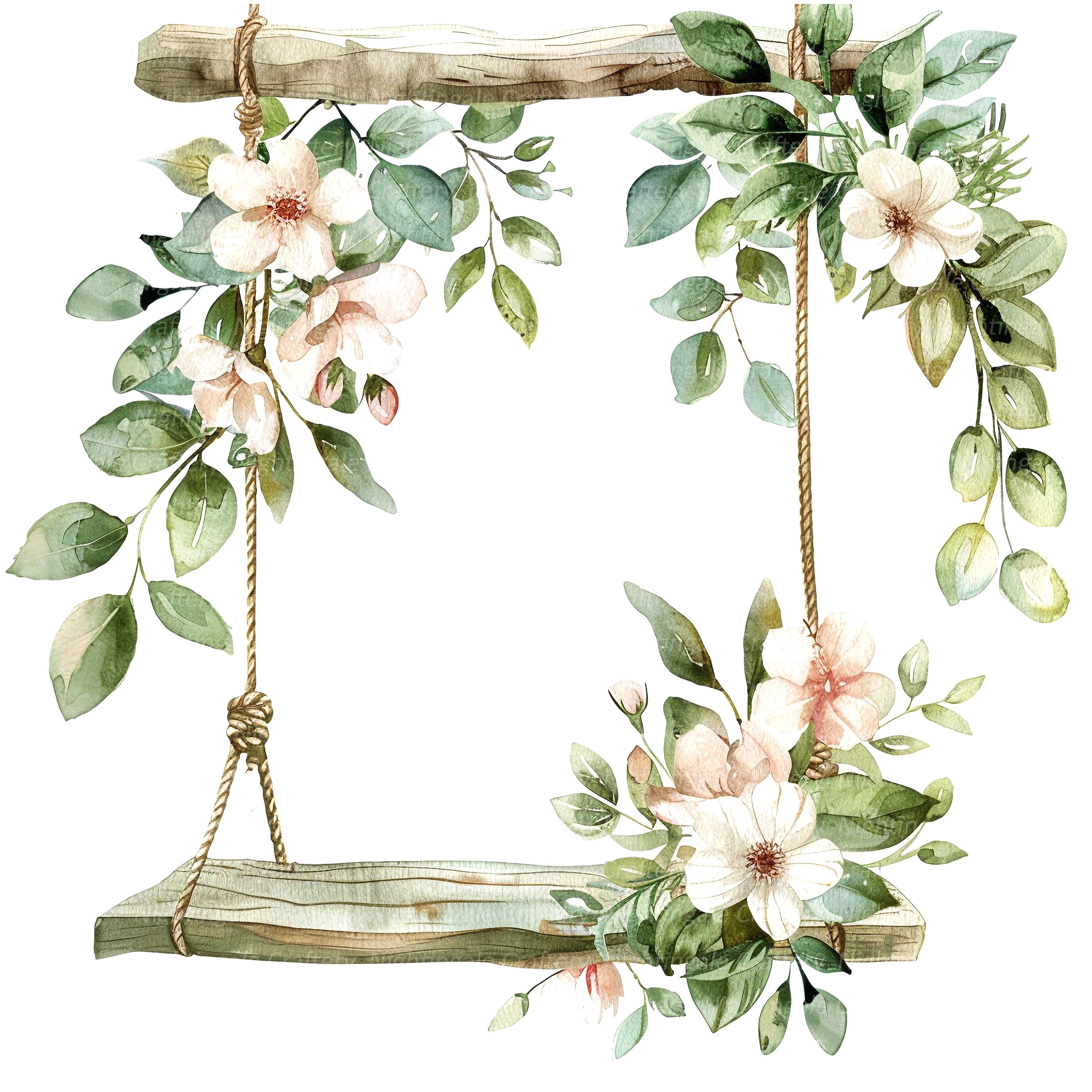12 Floral Swing Clipart Set 2, Flower Swing, Printable Watercolor ...