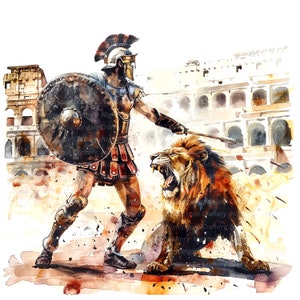 14 Gladiator and Lion Clipart, Gladiator Clipart, Printable Watercolor ...