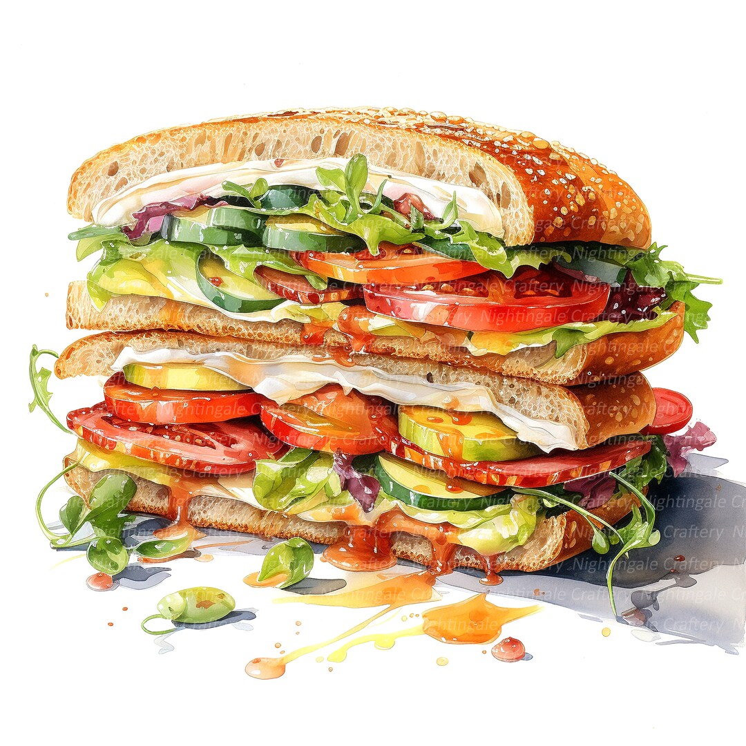 8 Tasty Sandwich Clipart, Fast Food Clipart, Printable Watercolor ...