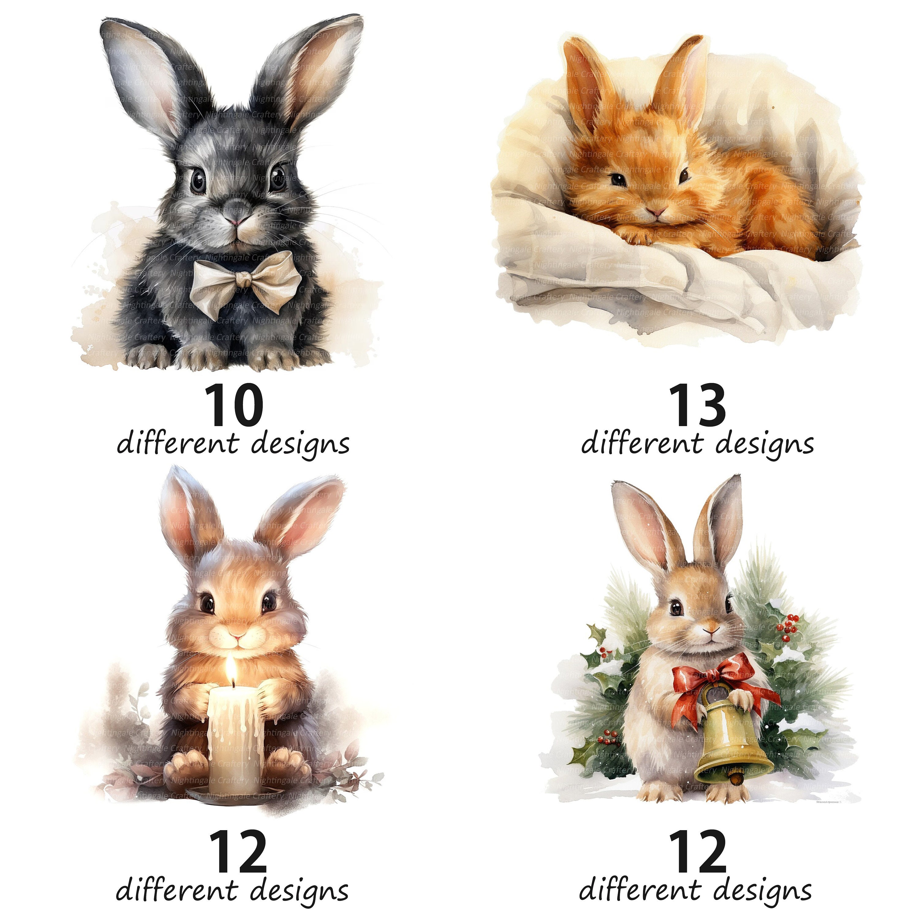 300+ Bunny Clipart Bundle, 30 Collections, Printable Watercolor Clipart ...