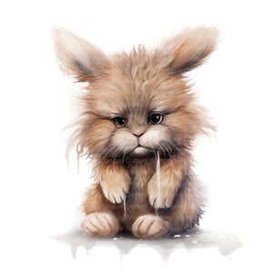 Grumpy Bunny Clipart, Fluffy Rabbit Clipart, Printable Watercolor ...