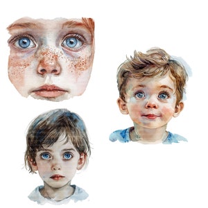 14 Kid Face Clipart, Kid Emotions Clipart, Printable Watercolor Clipart ...