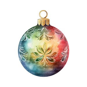 12 Vintage Christmas Bauble Clipart, Printable Watercolor Clipart, High ...