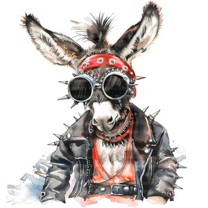 12 Donkey Punk Clipart, Punk Rock Clipart, Printable Watercolor Clipart ...