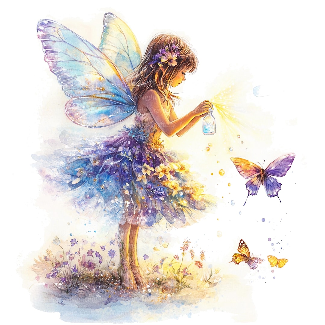 12 Floral Fairy Clipart, Festive Fairy Clipart, Printable Watercolor ...