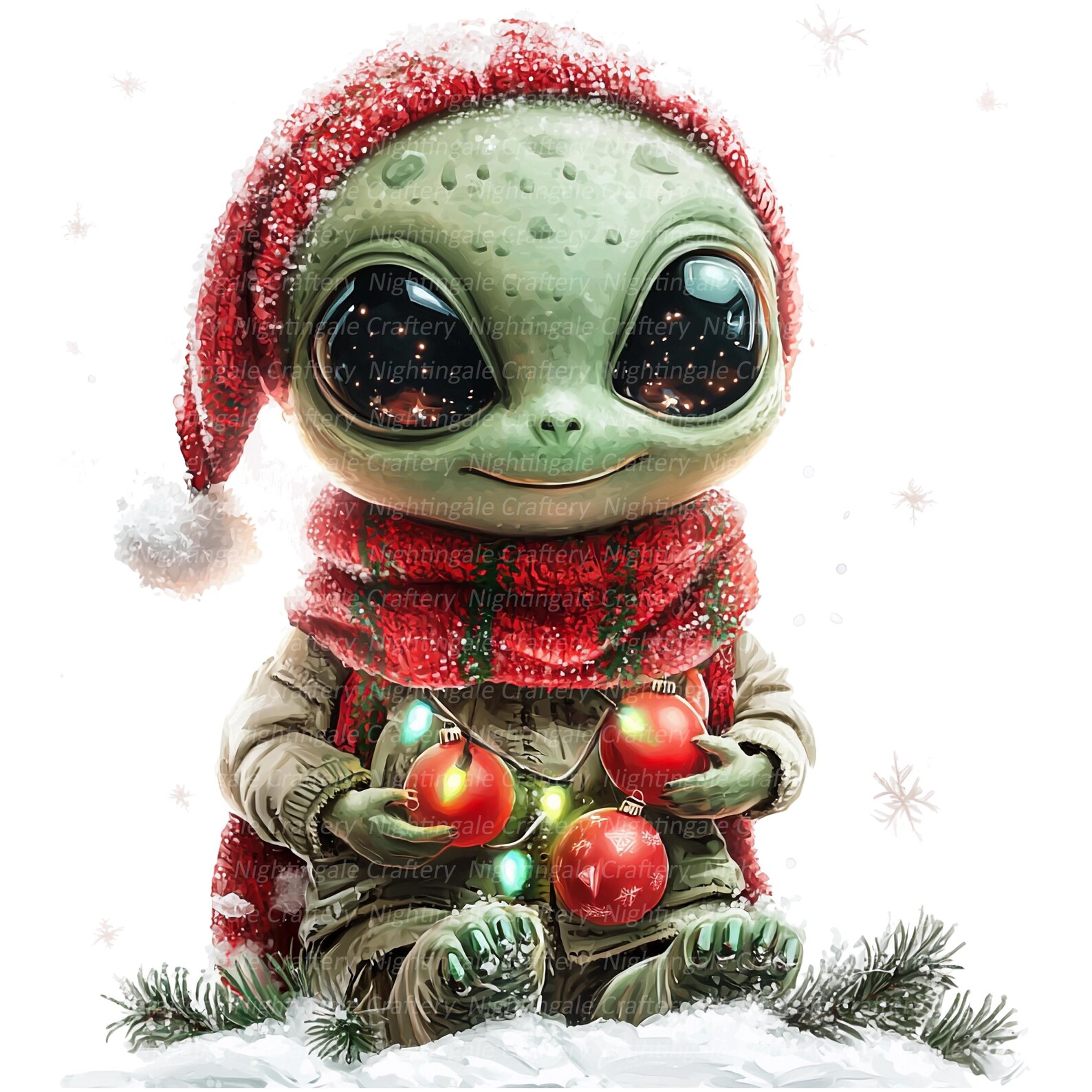 12 Christmas Alien Clipart, Aliens Clipart, Printable Watercolor ...