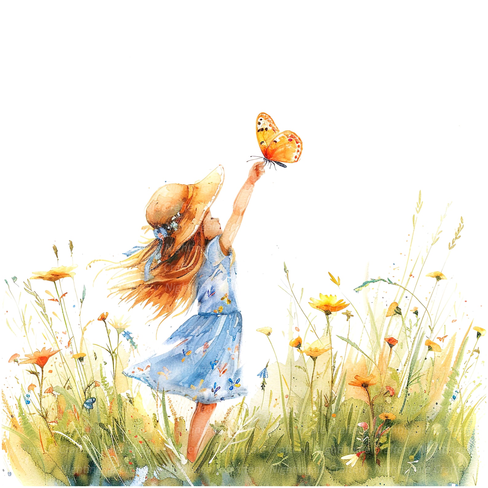 10 Girl and Butterfly Clipart, Little Girl, Printable Watercolor ...