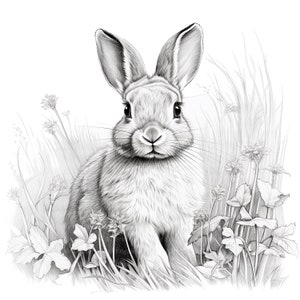 12 Bunny Black White Clipart, Line Art Clipart, Printable Watercolor ...