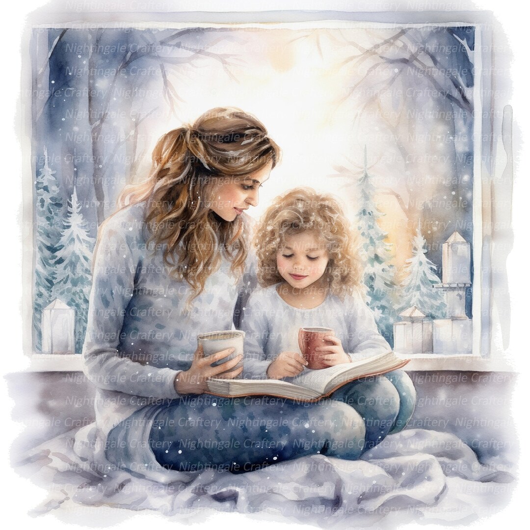 14 Mum And Daughter Clipart Chrismas Card Printable Watercolor