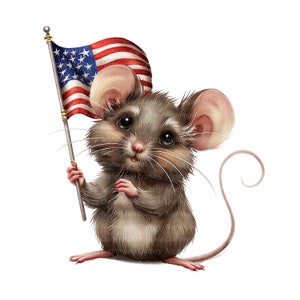 10 Mouse With USA Flag, USA Flag Clipart, Printable Watercolor Clipart ...
