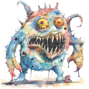 10 Mutant Monster Clipart, Halloween, Printable Watercolor Clipart ...